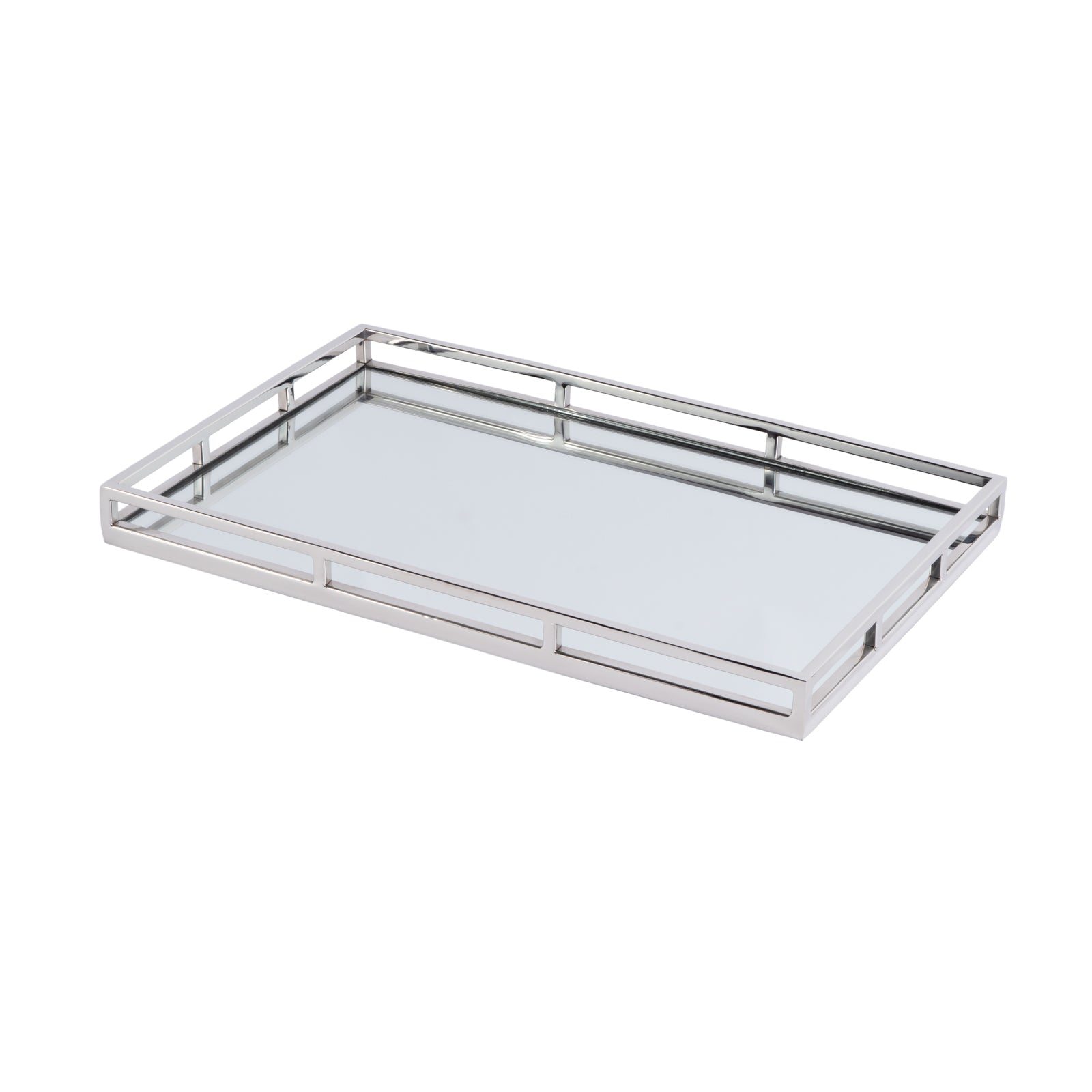 Winona Rectangular Metal Serving Tray - Elegant Stainless Steel and Gl