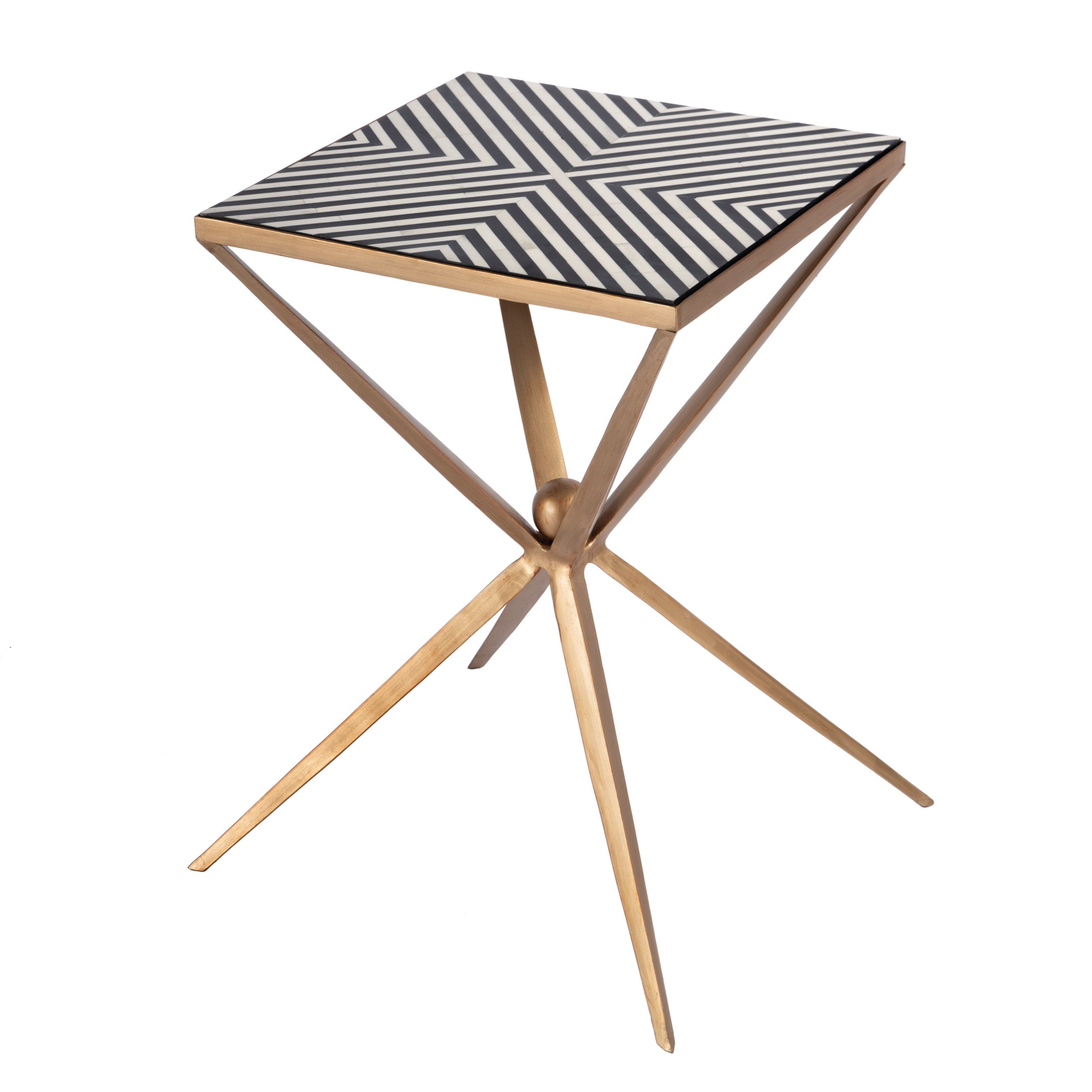 Issa Square Bone Inlay & Metal Side Table - Stunning Geometric Design