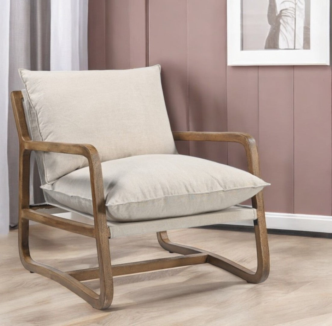 30" Elegant Beige Linen Arm Chair with Solid Wood Frame, Cozy Cushions
