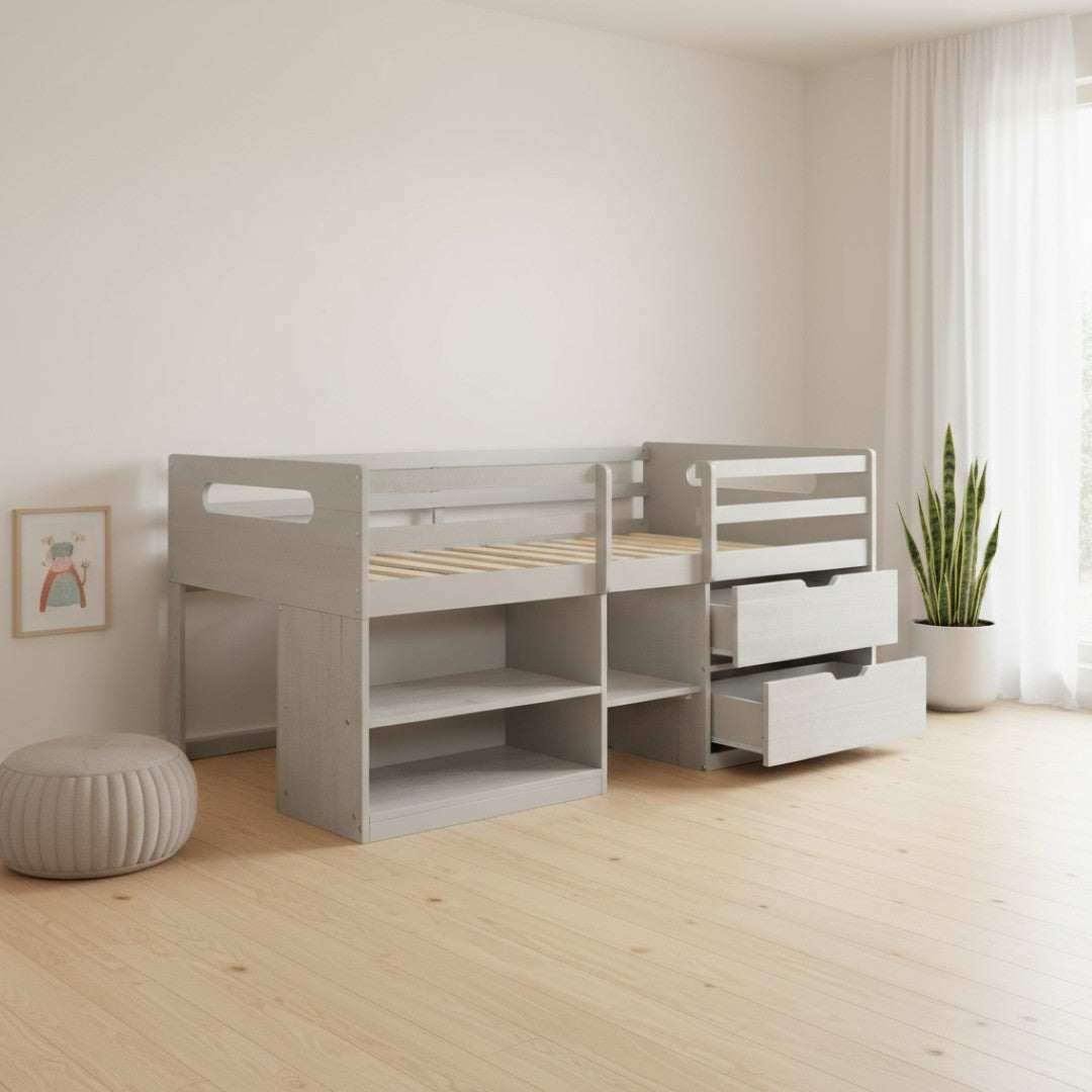 Gray Twin Loft Bed with Desk & Storage Drawers - Stylish Space-Saving