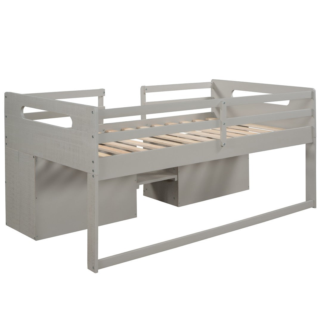 Gray Twin Loft Bed with Desk & Storage Drawers - Stylish Space-Saving