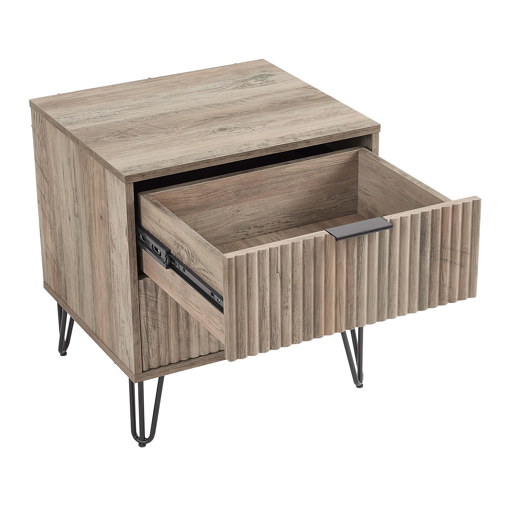 Dumbo Fluted 20" Nightstand With Gold Metal Legs & Glam Handles, 2-Dra