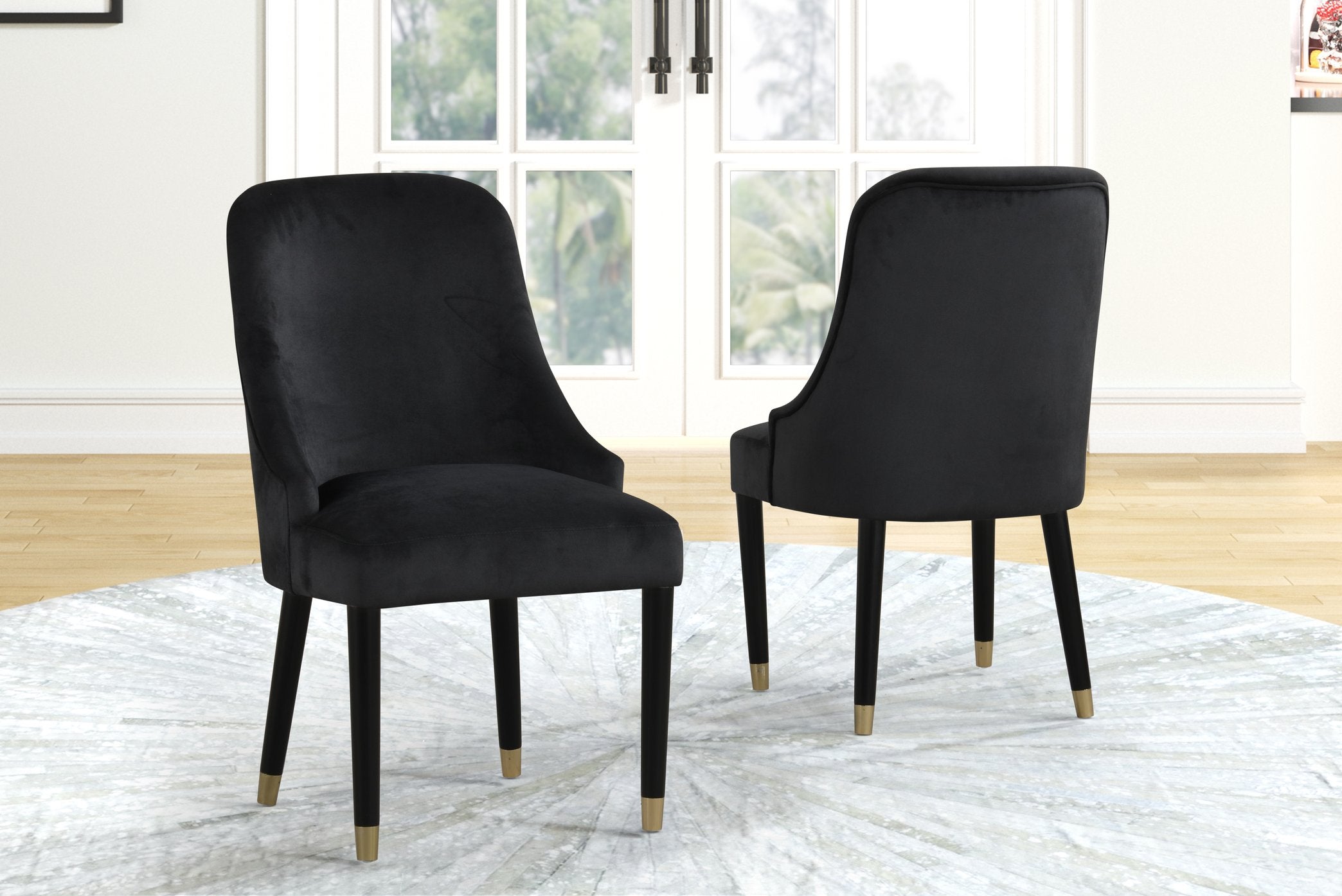 Contemporary Velvet Upholstered Rounded Back Dining Chairs With Gold A