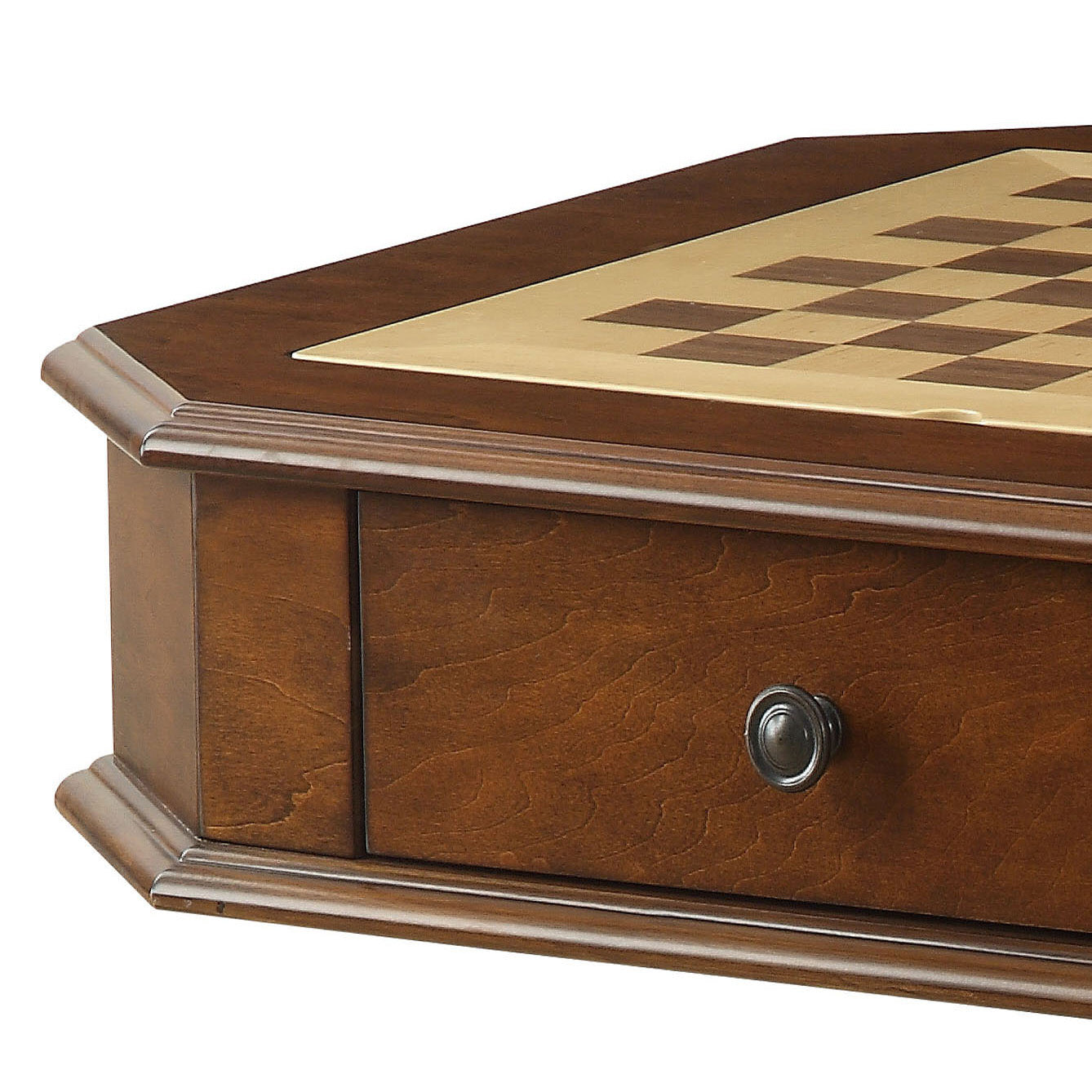 Cherry Game Table Chess Top With 2 Drawers, Sturdy Pedestal Base, Wood