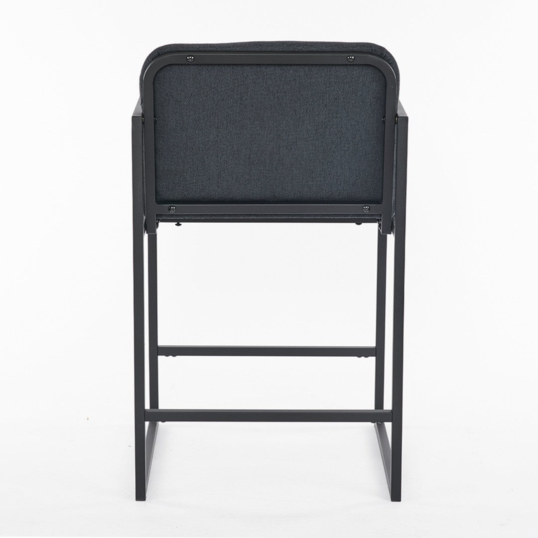Set Of 2 Stylish Dark Gray Upholstered Counter Height Bar Stools With