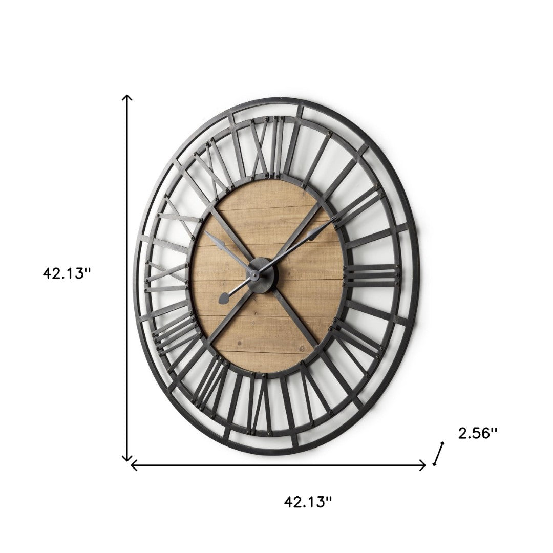 42" Oversized Industrial Wall Clock - Vintage Iron Frame & Natural Woo