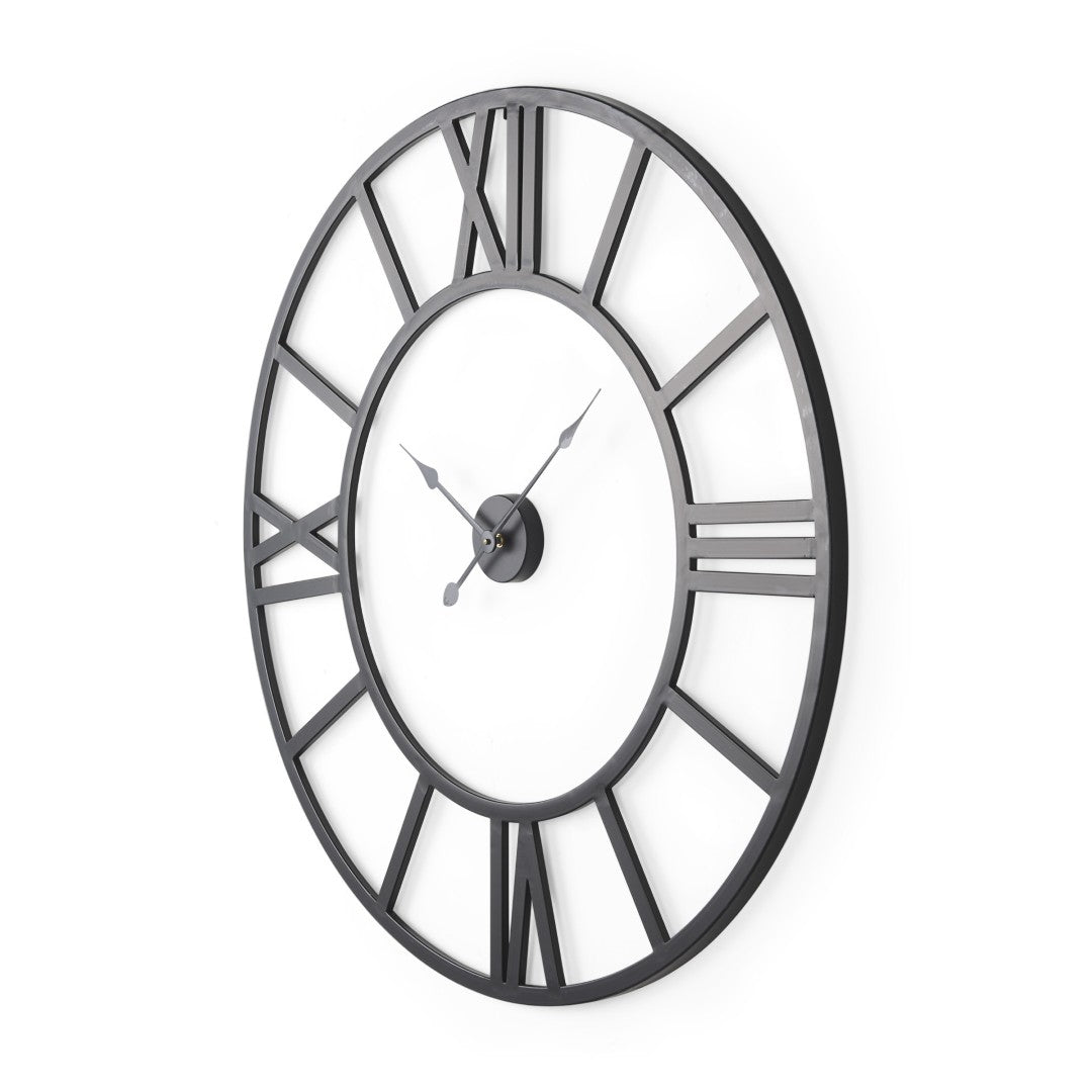 42" Oversized Black Iron Analog Wall Clock – Vintage Roman Numerals fo