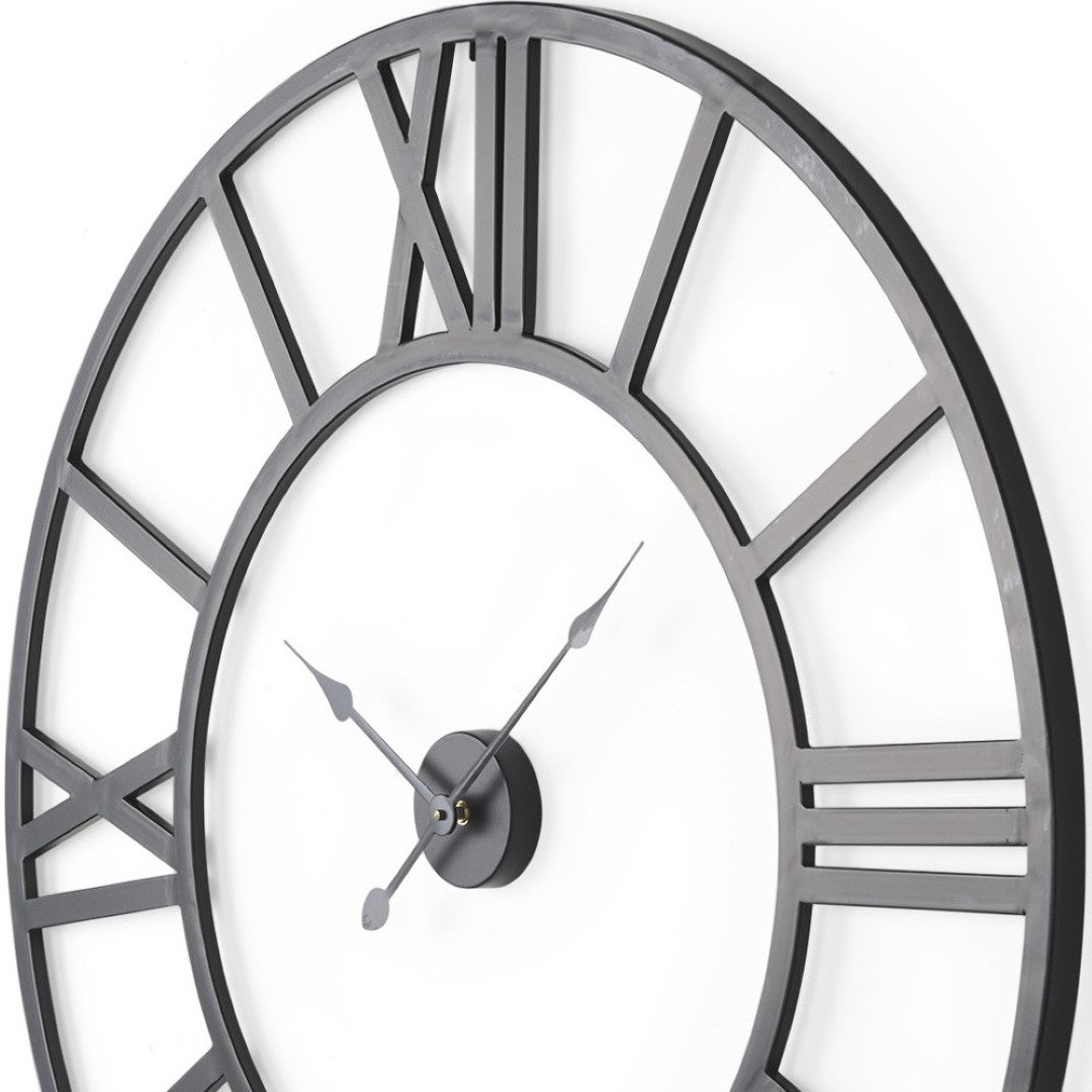 42" Oversized Black Iron Analog Wall Clock – Vintage Roman Numerals fo