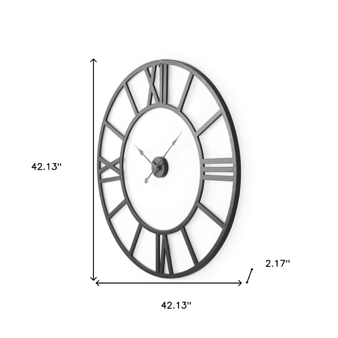 42" Oversized Black Iron Analog Wall Clock – Vintage Roman Numerals fo