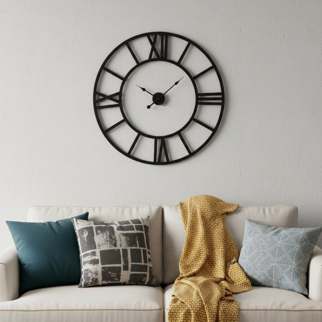42" Oversized Black Iron Analog Wall Clock – Vintage Roman Numerals fo