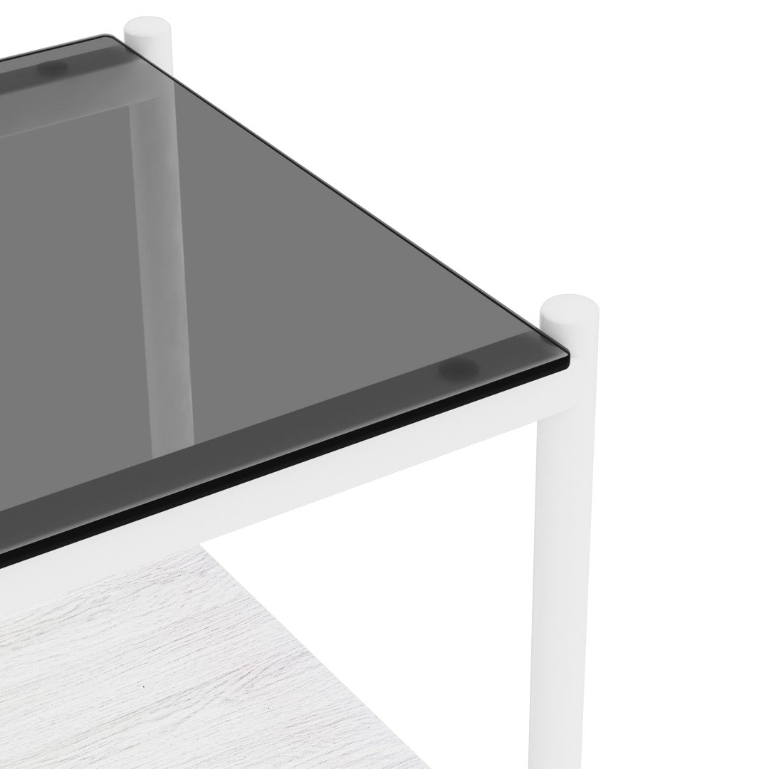 Set Of 2 Modern Rectangle End Tables With Gray Tempered Glass Top And