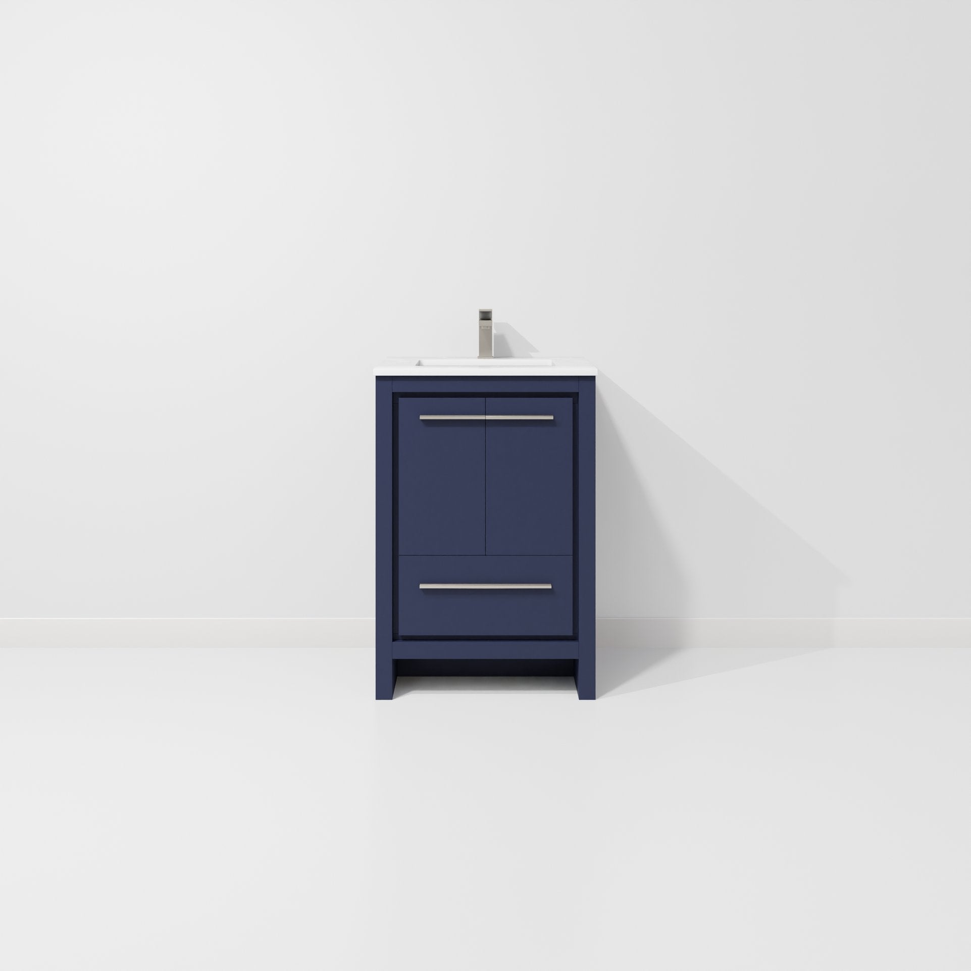 Navy Blue Bath Vanity With Cultured Marble Top & Gun Metal Faucet Set