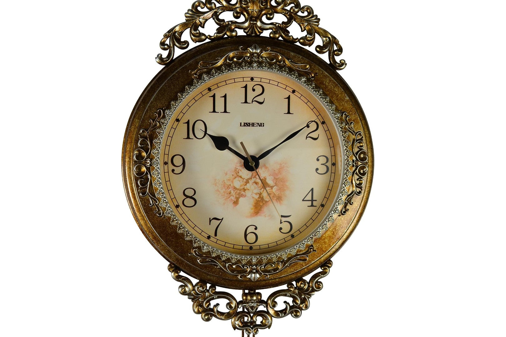 15" Elegant Gold & Silver Resin Wall Clock with Silent Pendulum - Time