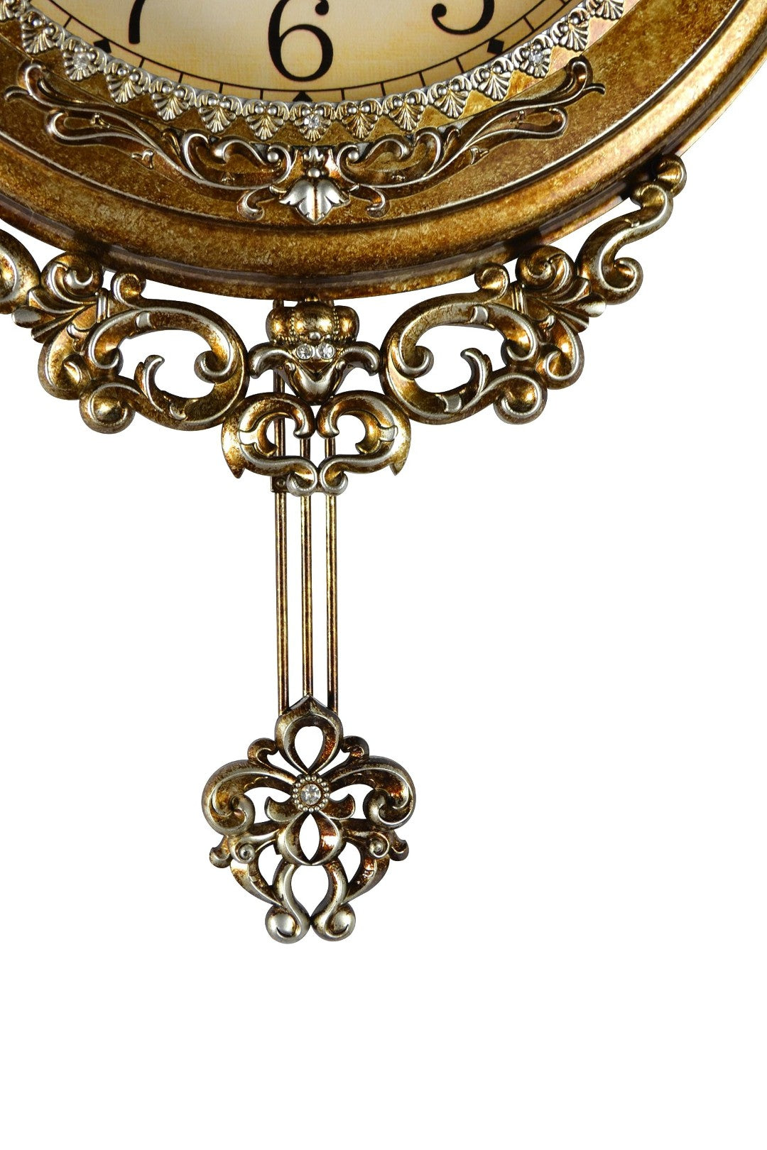 15" Elegant Gold & Silver Resin Wall Clock with Silent Pendulum - Time