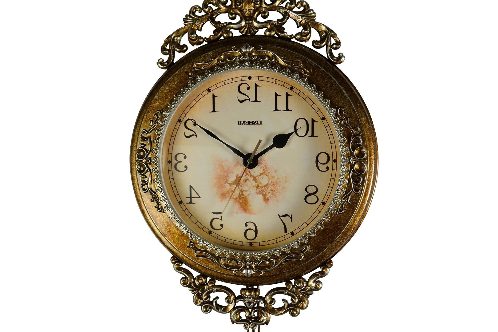 15" Elegant Gold & Silver Resin Wall Clock with Silent Pendulum - Time
