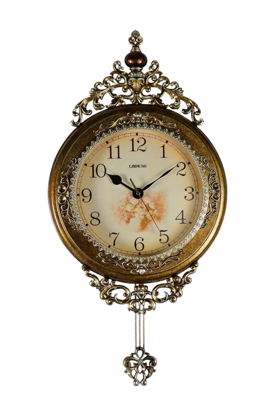 15" Elegant Gold & Silver Resin Wall Clock with Silent Pendulum - Time
