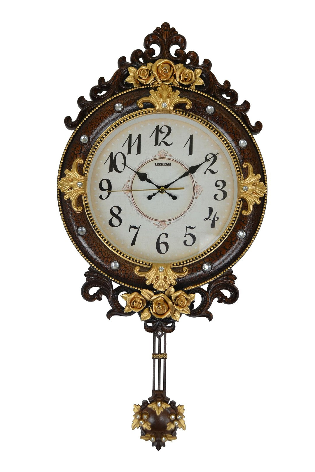 13" Elegant Brown Gold & White Resin Silent Pendulum Oval Wall Clock f