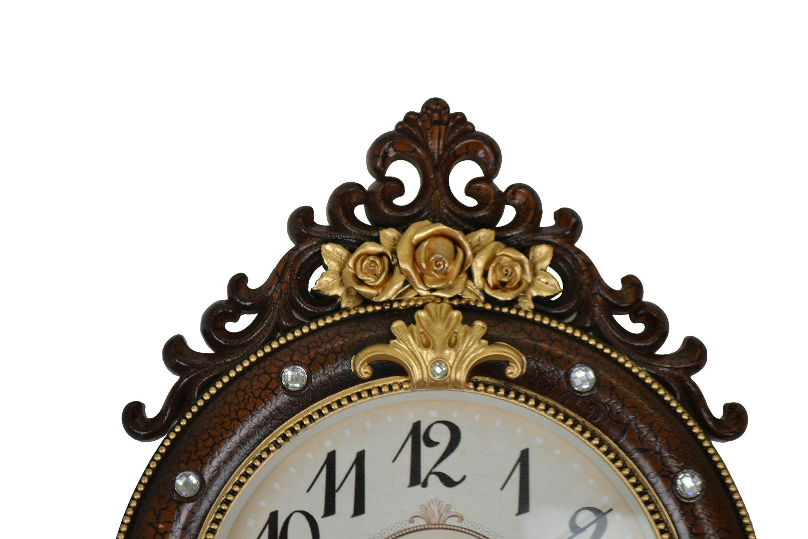 13" Elegant Brown Gold & White Resin Silent Pendulum Oval Wall Clock f