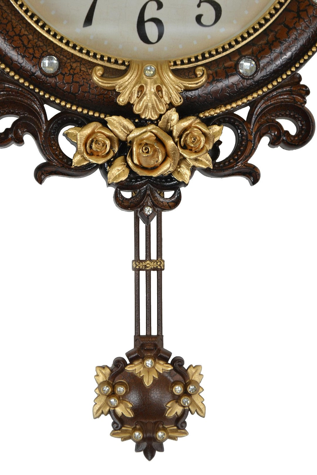 13" Elegant Brown Gold & White Resin Silent Pendulum Oval Wall Clock f