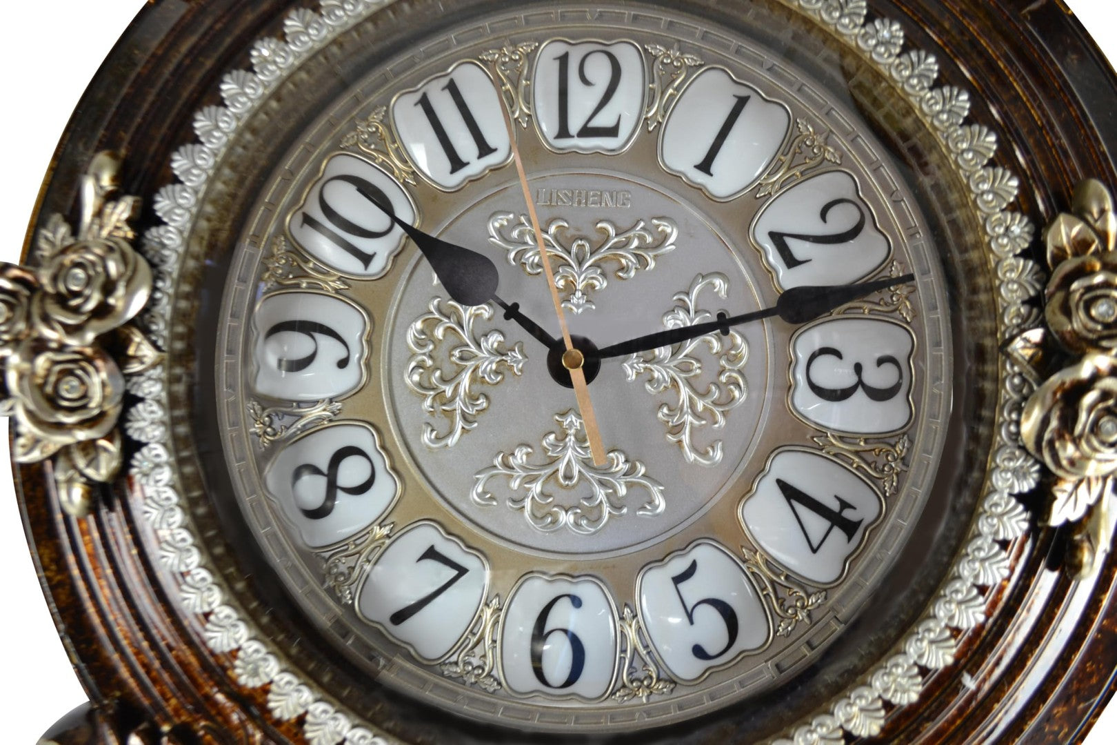 16" Brown and Silver Resin Wall Clock - Elegant Silent Pendulum with O