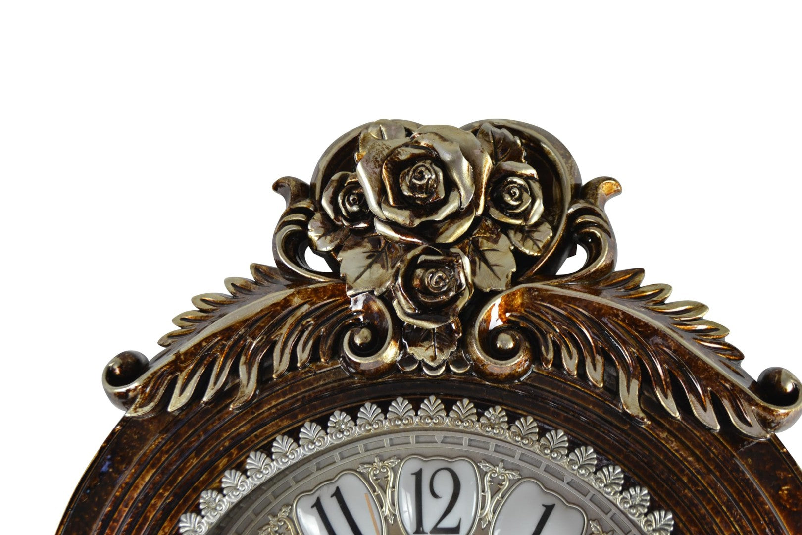 16" Brown and Silver Resin Wall Clock - Elegant Silent Pendulum with O