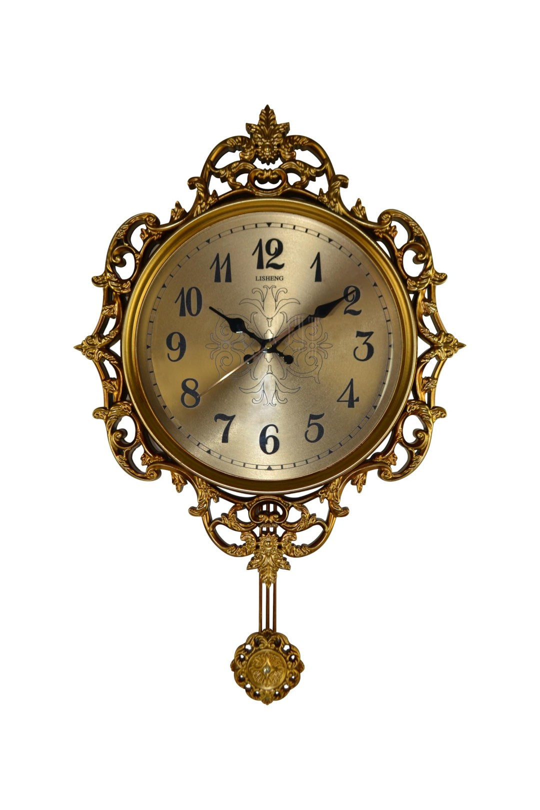 17" Gold and Black Ornate Silent Pendulum Wall Clock - Timeless Elegan