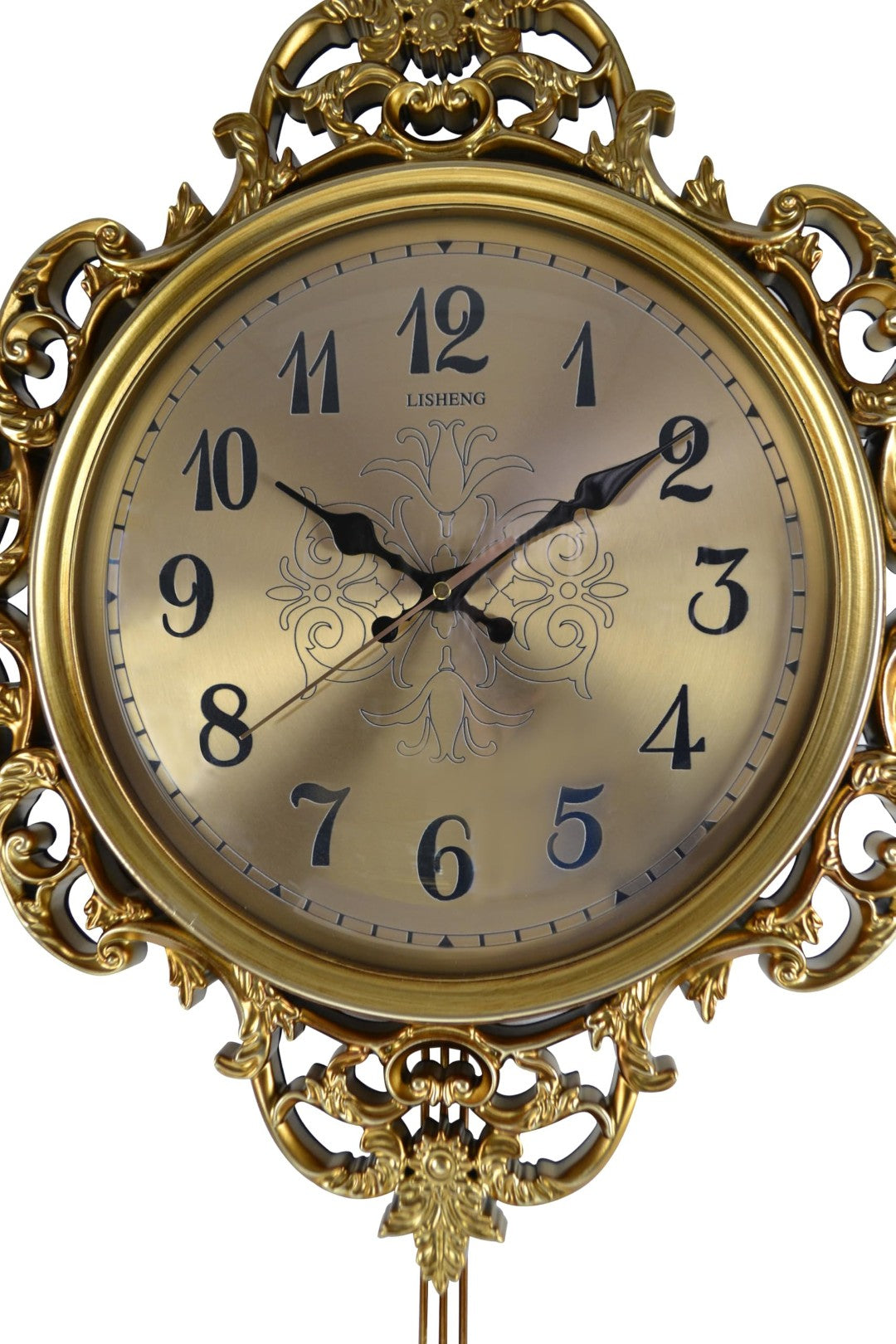 17" Gold and Black Ornate Silent Pendulum Wall Clock - Timeless Elegan