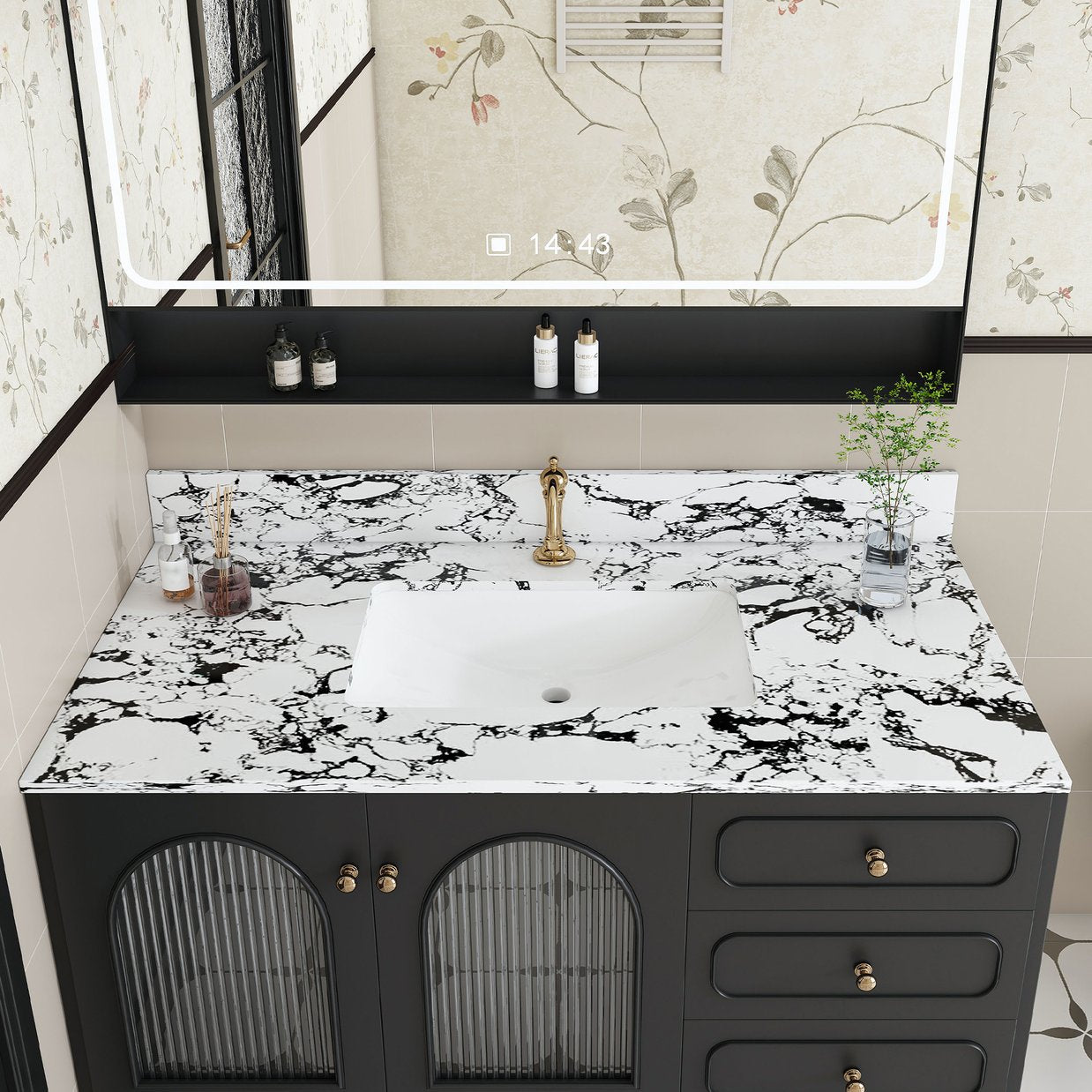 43"X22" Bathroom Vanity Top With Undermount Sink & Backsplash In Panda