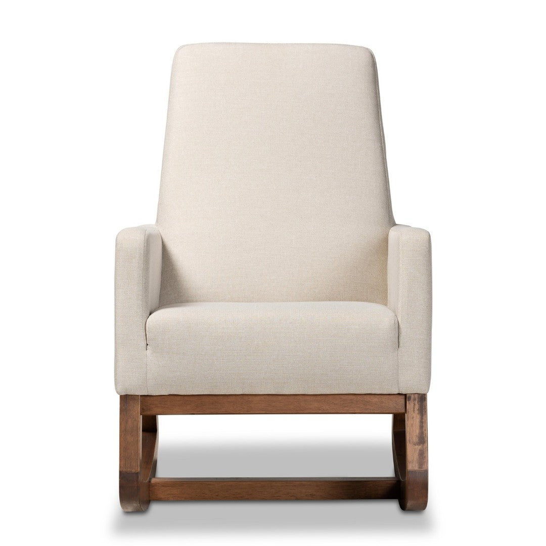 Baxton Studio Yashiya Mid-Century Rocking Chair - Light Beige Upholste