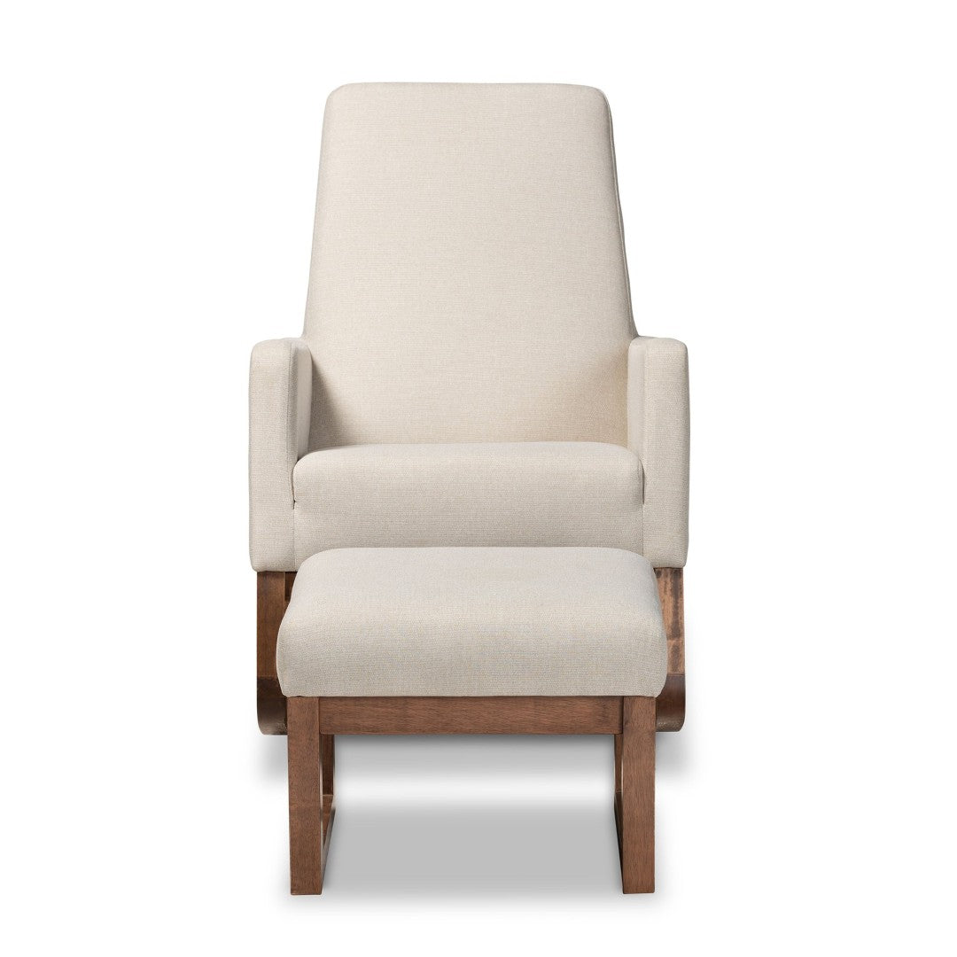 Baxton Studio Yashiya Mid-Century Rocking Chair & Ottoman Set - Light