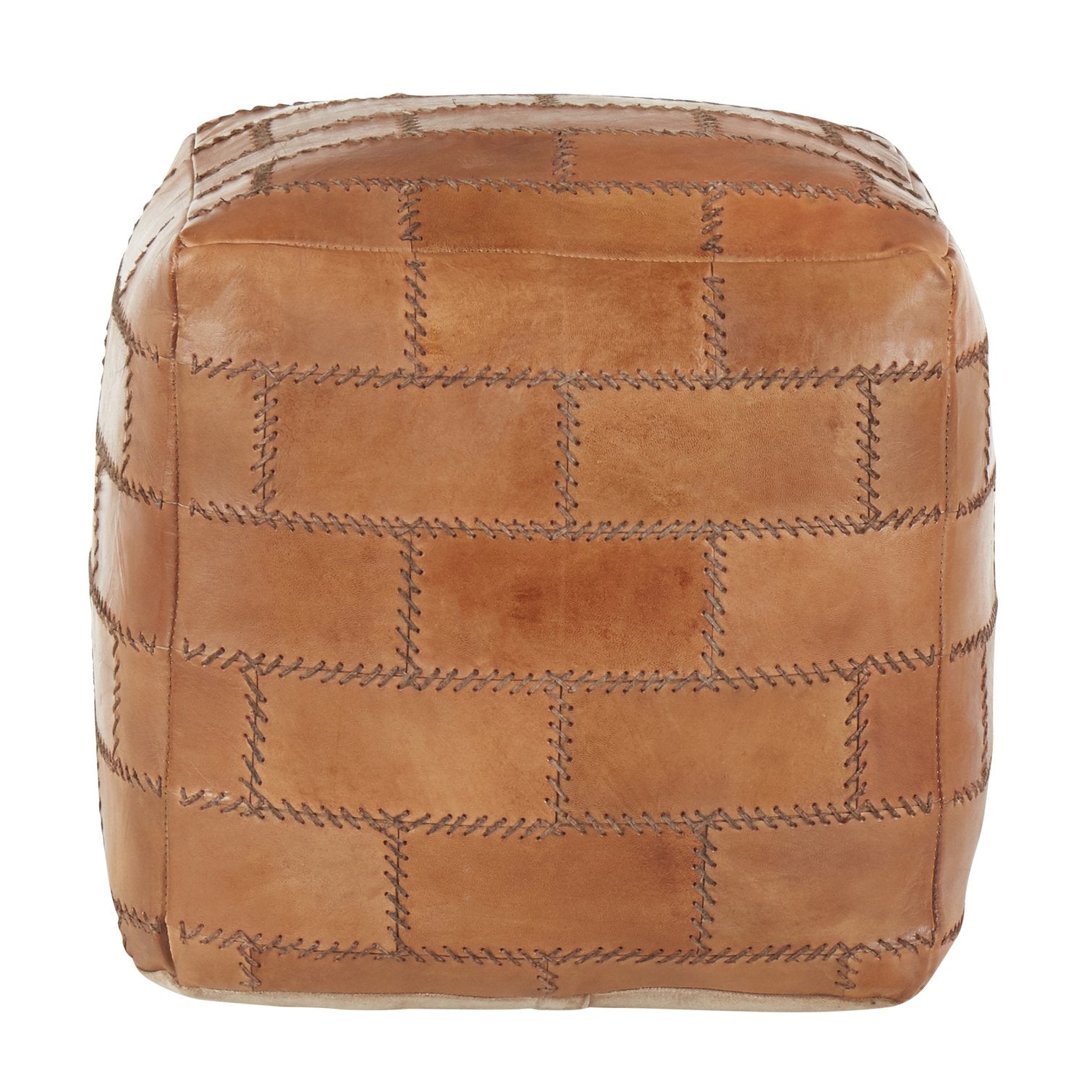 Cobbler Industrial Pouf Ottoman With Leather & Canvas Upholstery, Recy