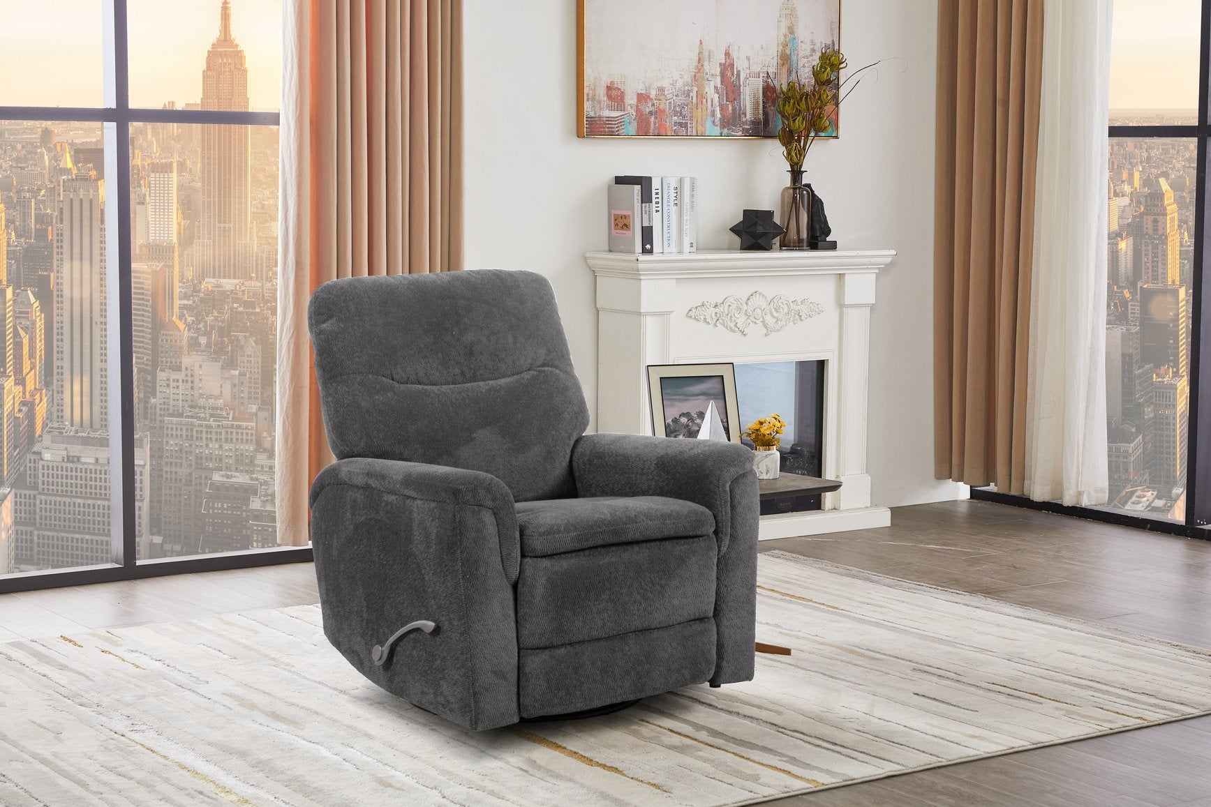 Man Wah Cozy Upholstered Swivel Recliner – Stylish Gun Metal Comfort F