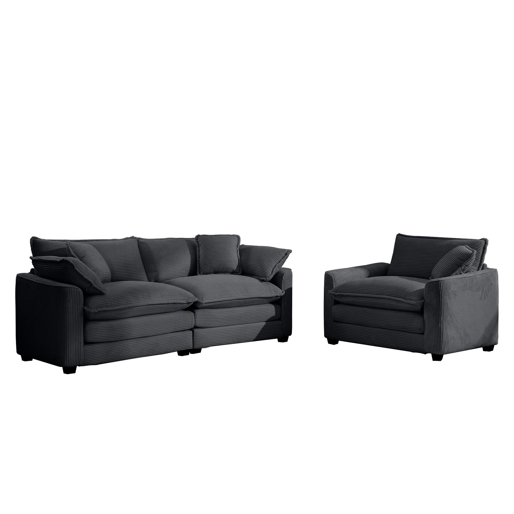 Modern Corduroy Two-Piece Sofa Set With Memory Foam Comfort, Retro-Mod