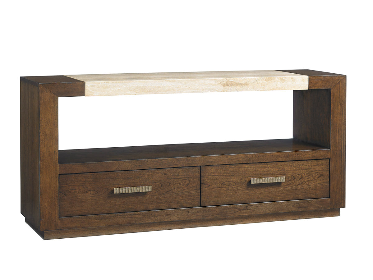 Estrada Contemporary Dining Console with Silver Travertine Top and Ele