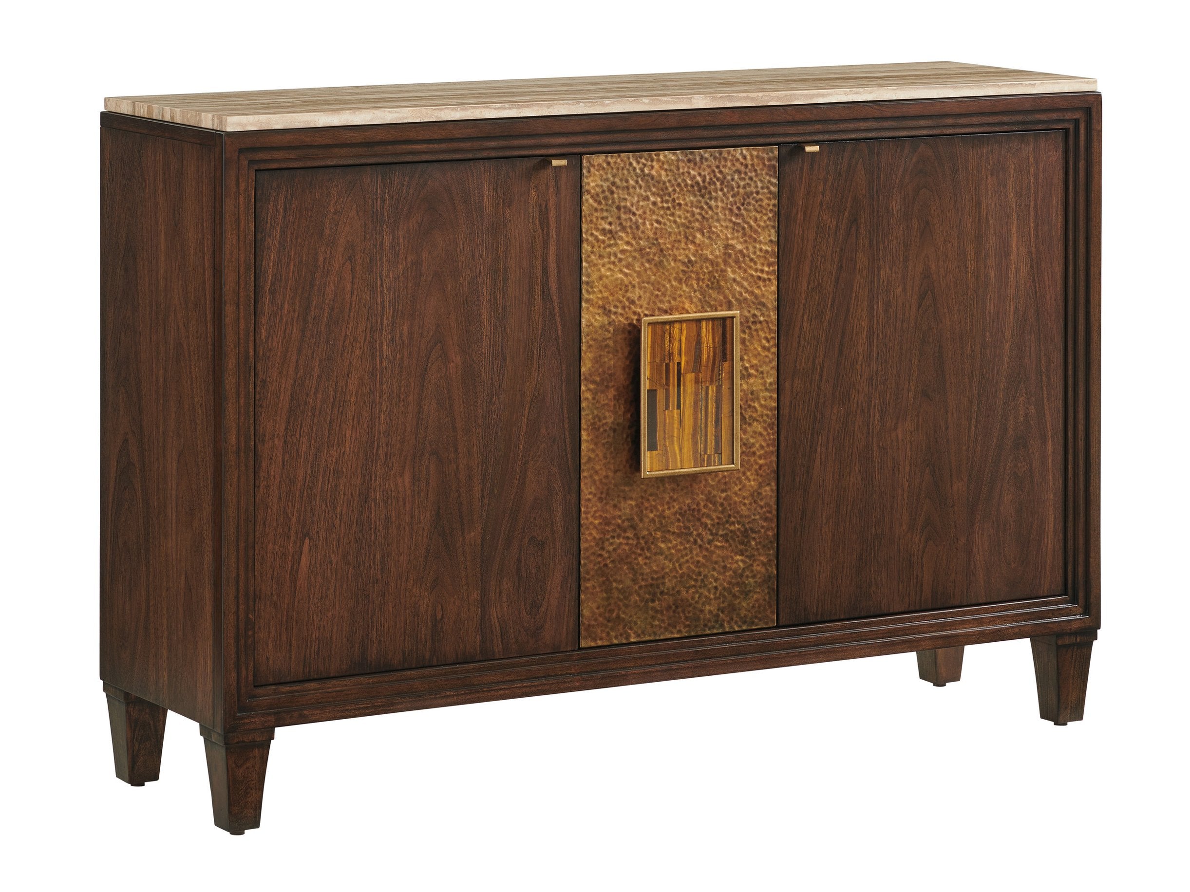 Santa Clara Hall Chest with Elegant Tiger Brown Travertine Top and Art