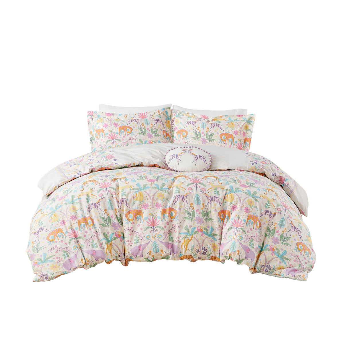 Full/Queen Uhk Lulu Reversible Floral Cotton Duvet Set With Jungle Ani