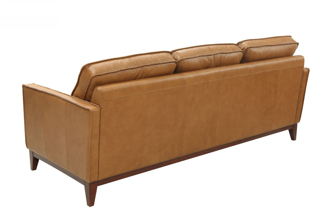 Naylor Cognac Italian Leather Sofa For 3 — Modern Split-Back Design, H