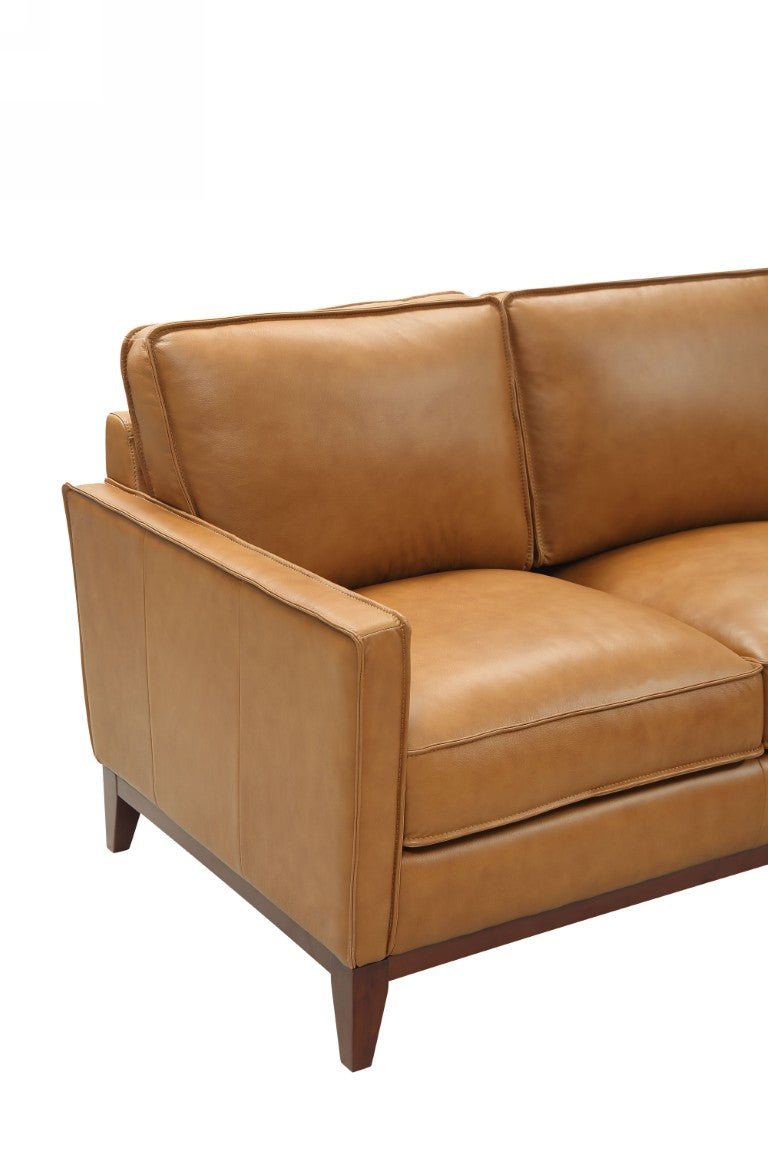 Naylor Cognac Italian Leather Sofa For 3 — Modern Split-Back Design, H