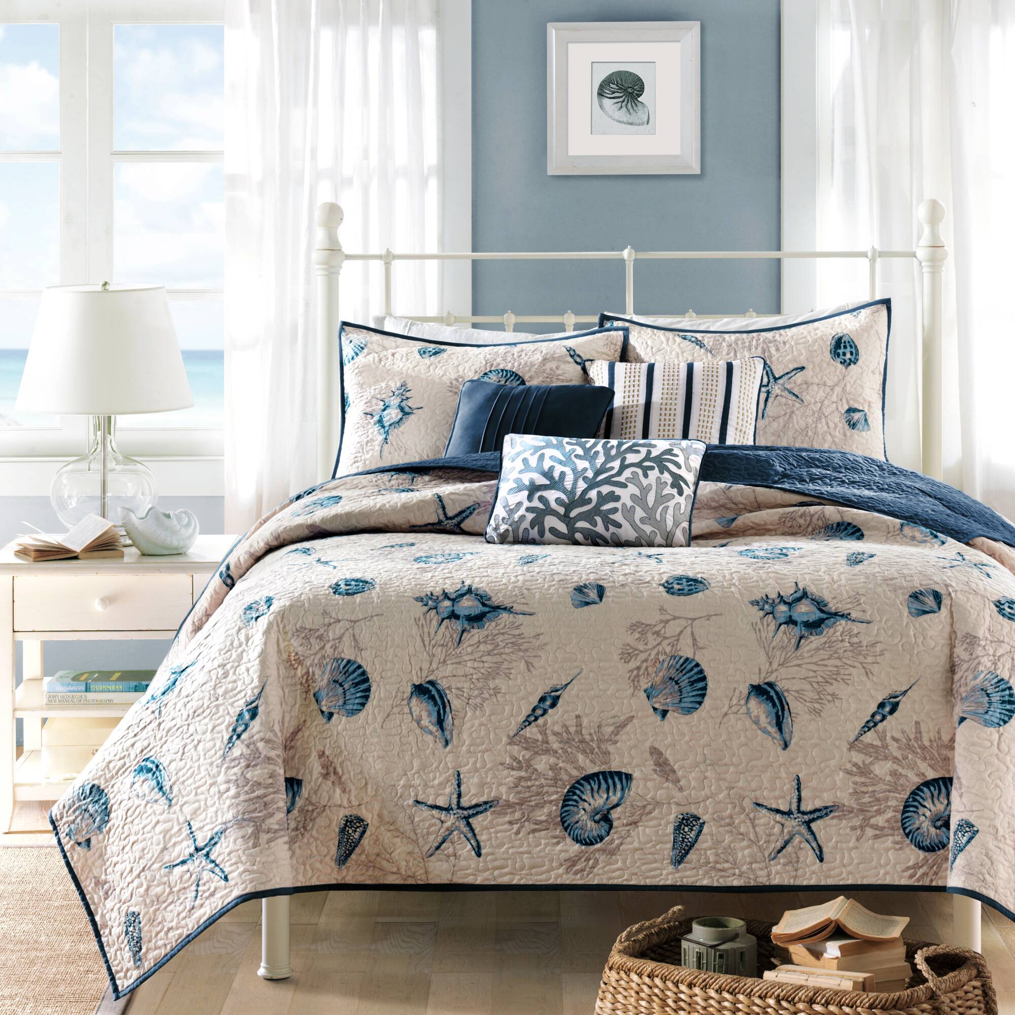 Madison Park - Brushed Reversible Bayside Quilt Collection with Seashe