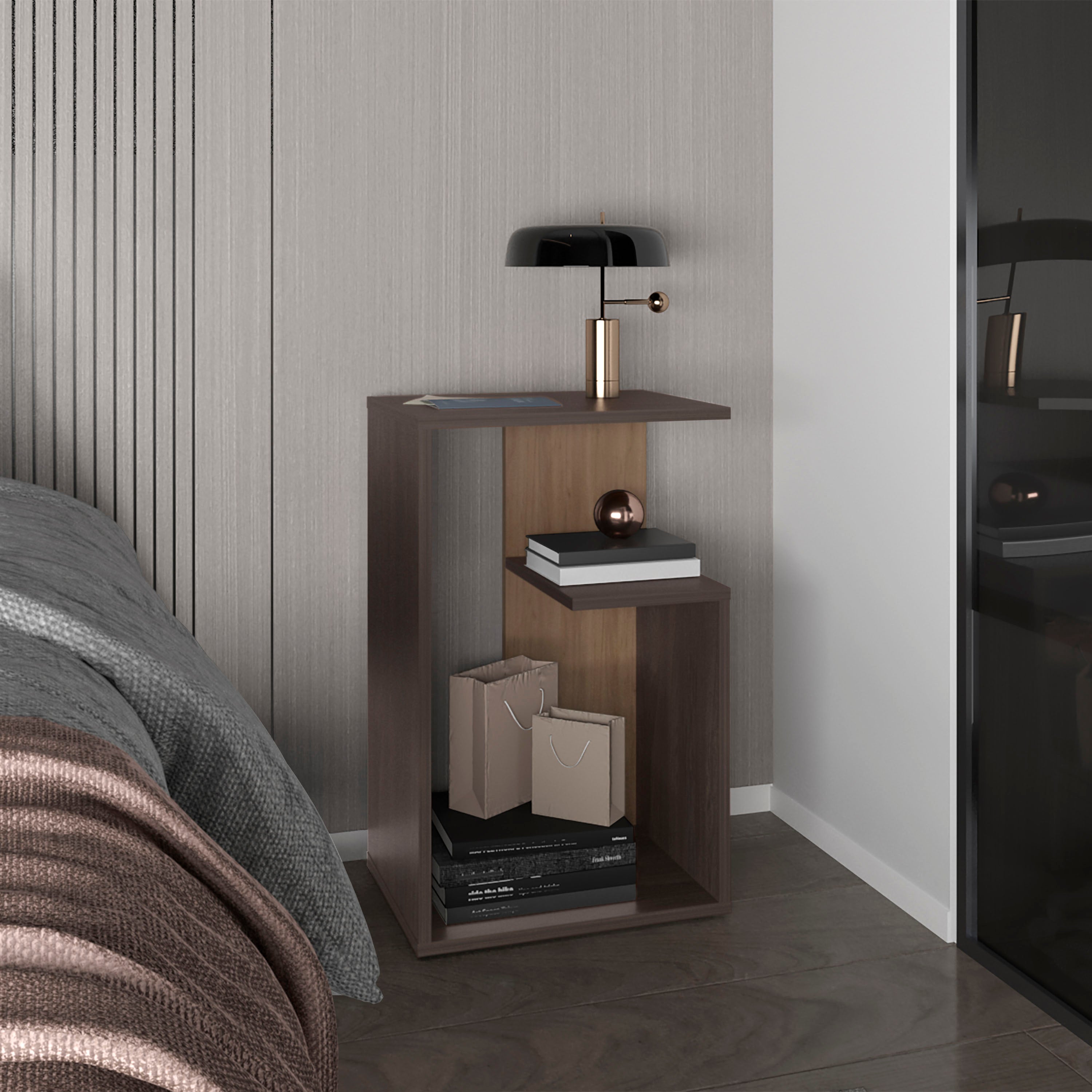 Side Table Sallis – Versatile Macadamia Engineered Wood Accent Table w
