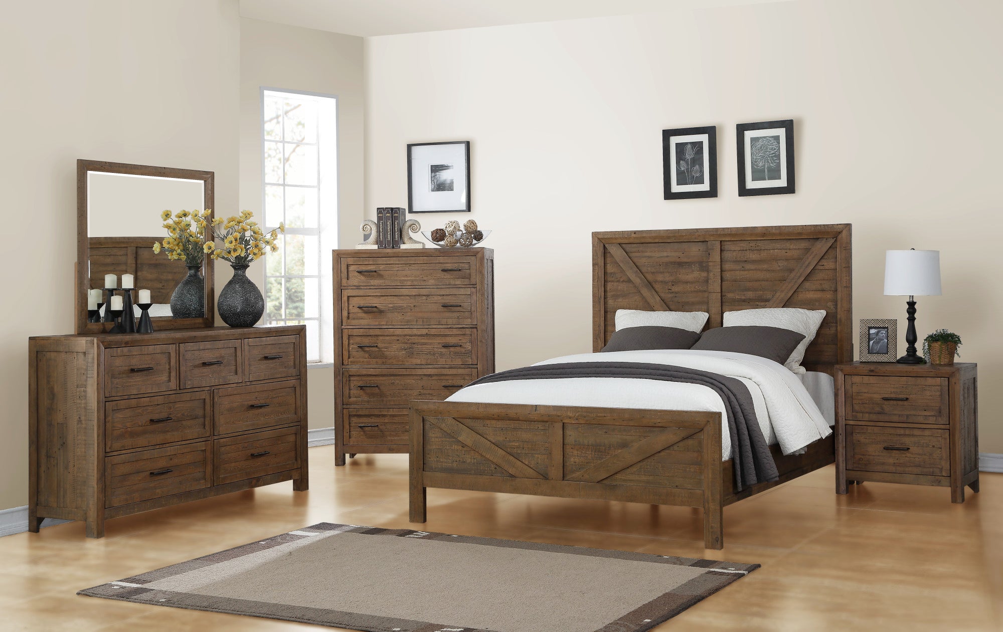 Wallace & Bay - Brown Rustic Upholstered King Bed With Sandstone Buff