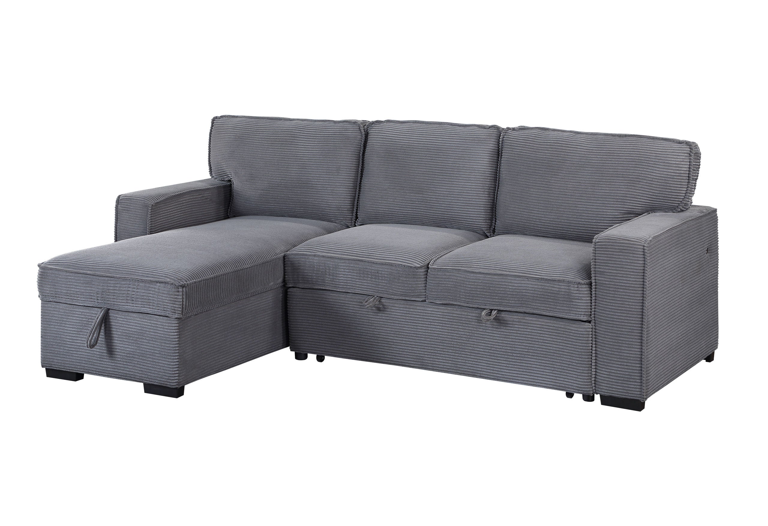 Territory Light Grey Pull Out Sofa Bed With Flip-Down Cup Holders, Dar