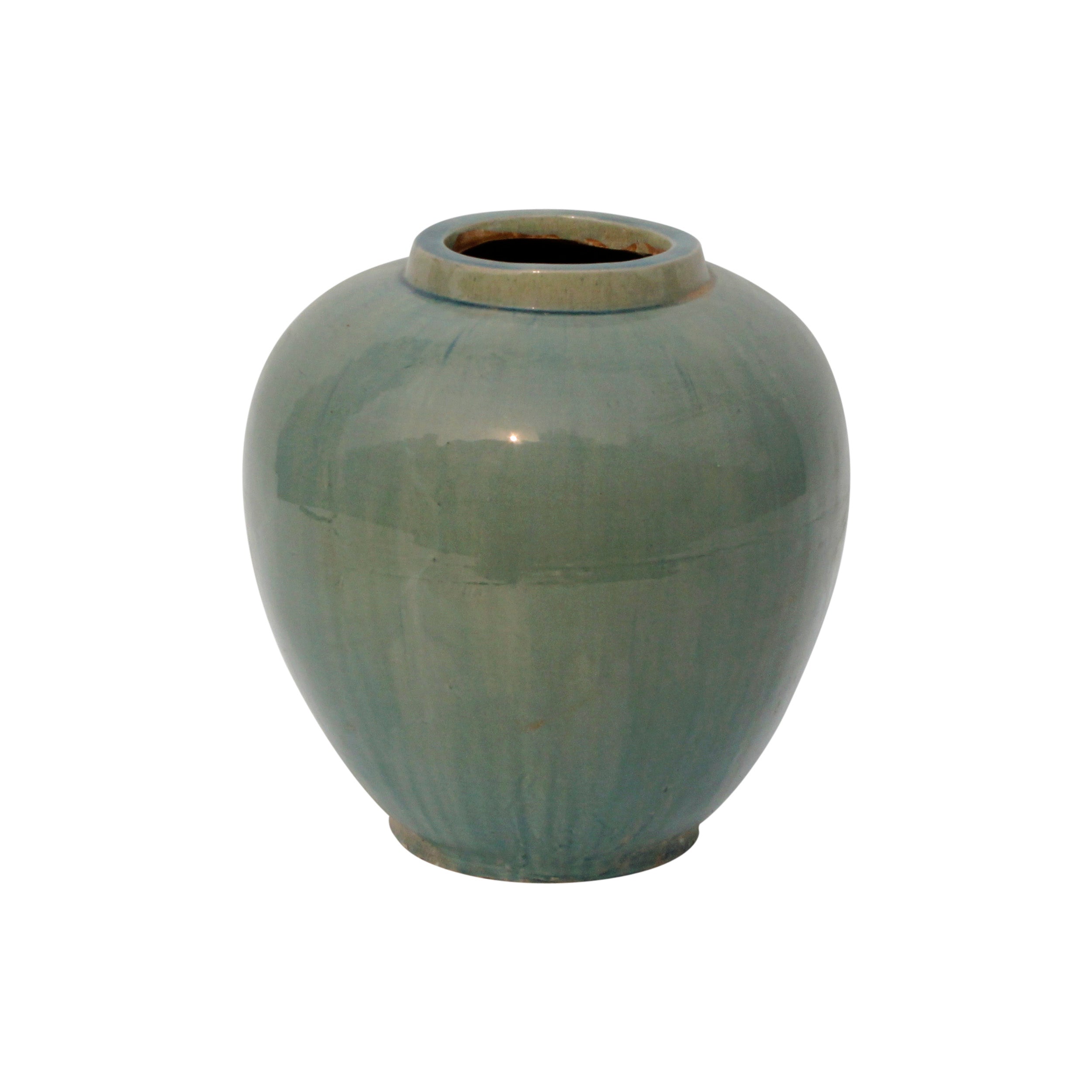 Vintage Blue-Green Ceramic Apple Shaped Pot - Large Porcelain Decor fo