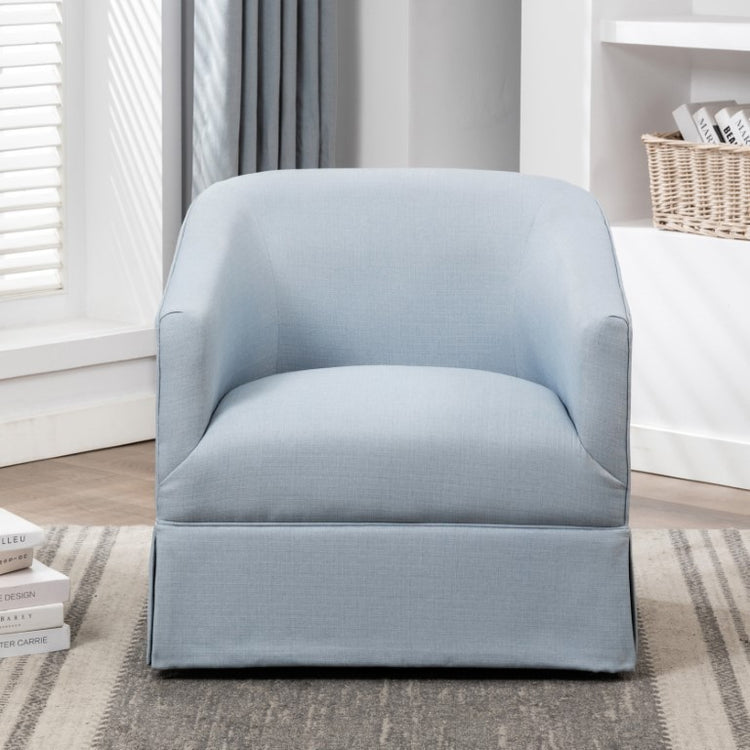 Elm Sky Blue Swivel Chair - Stylish Comfort with 360° Motion, Skirted