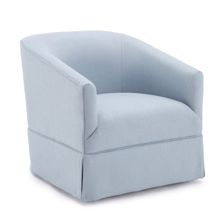 Elm Sky Blue Swivel Chair - Stylish Comfort with 360° Motion, Skirted