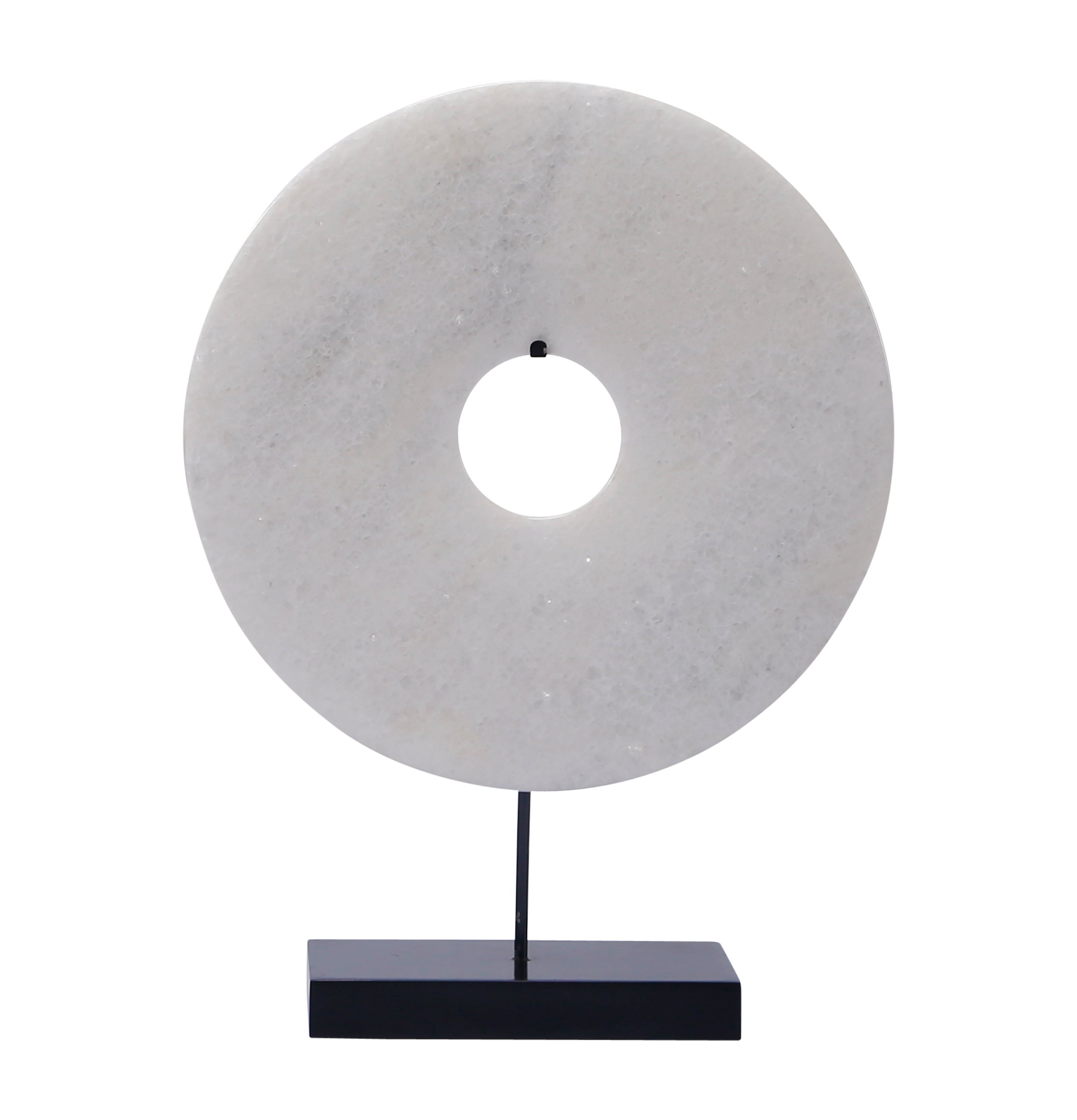 Marble Disk Statue with Elegant Base - 12 Inch White Marble Art Piece