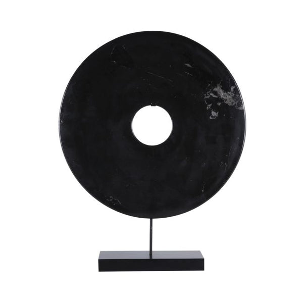 Black Marble Disk Statue with Elegant Base - Stunning 12-Inch Decorati ...