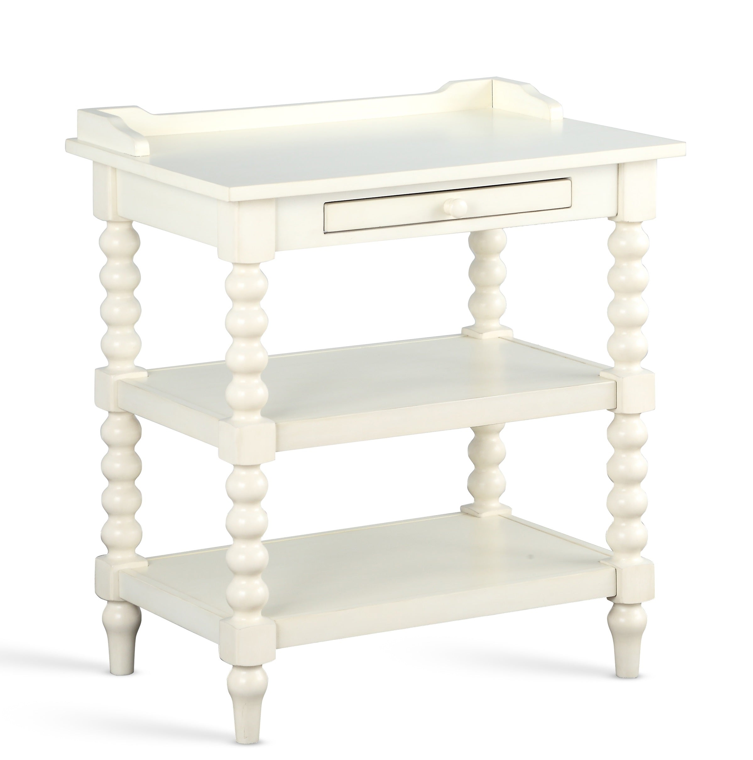 Averly Antique White Nightstand - Vintage Charm with Spool Legs, Stora