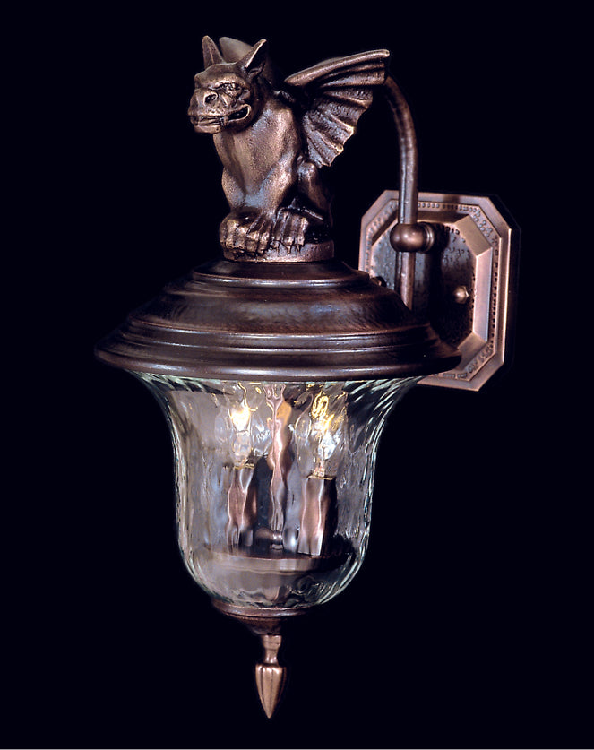 2-Light Stunning Brass Exterior Wall Mount with Handcrafted Gargoyles