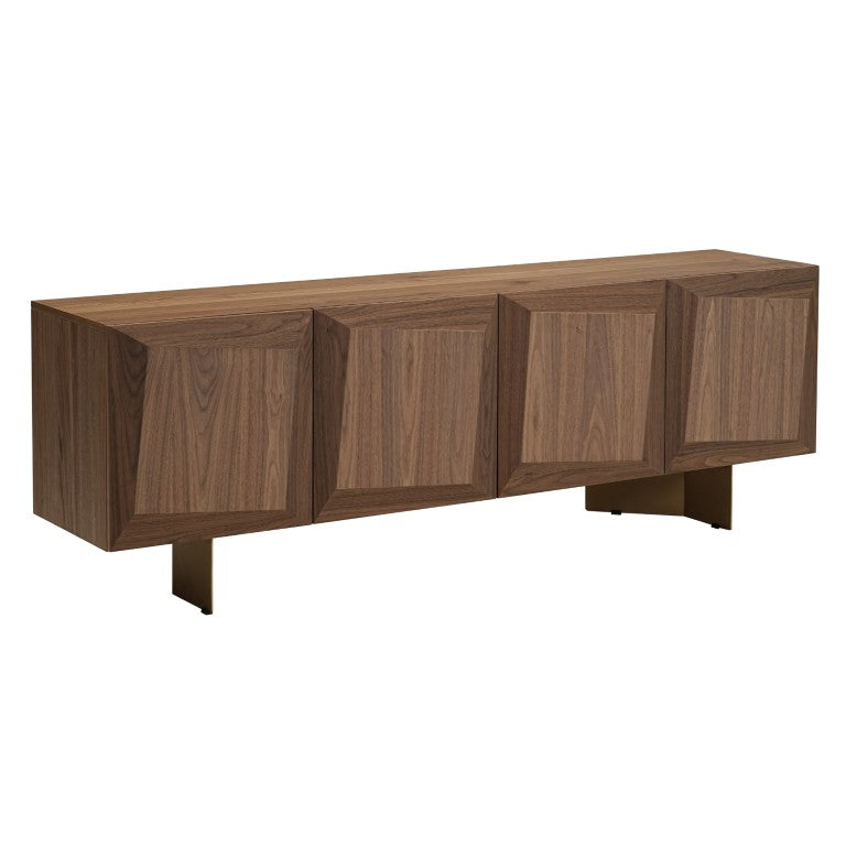 Artizan Modern Walnut Buffet With Matte Gold Base — 4-Door Sideboard,